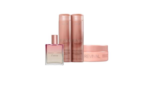 Kit Braé Revival - Shampoo 250ml + Condicionador 250ml + Máscara 200g + Blooming Rose Perfume ...