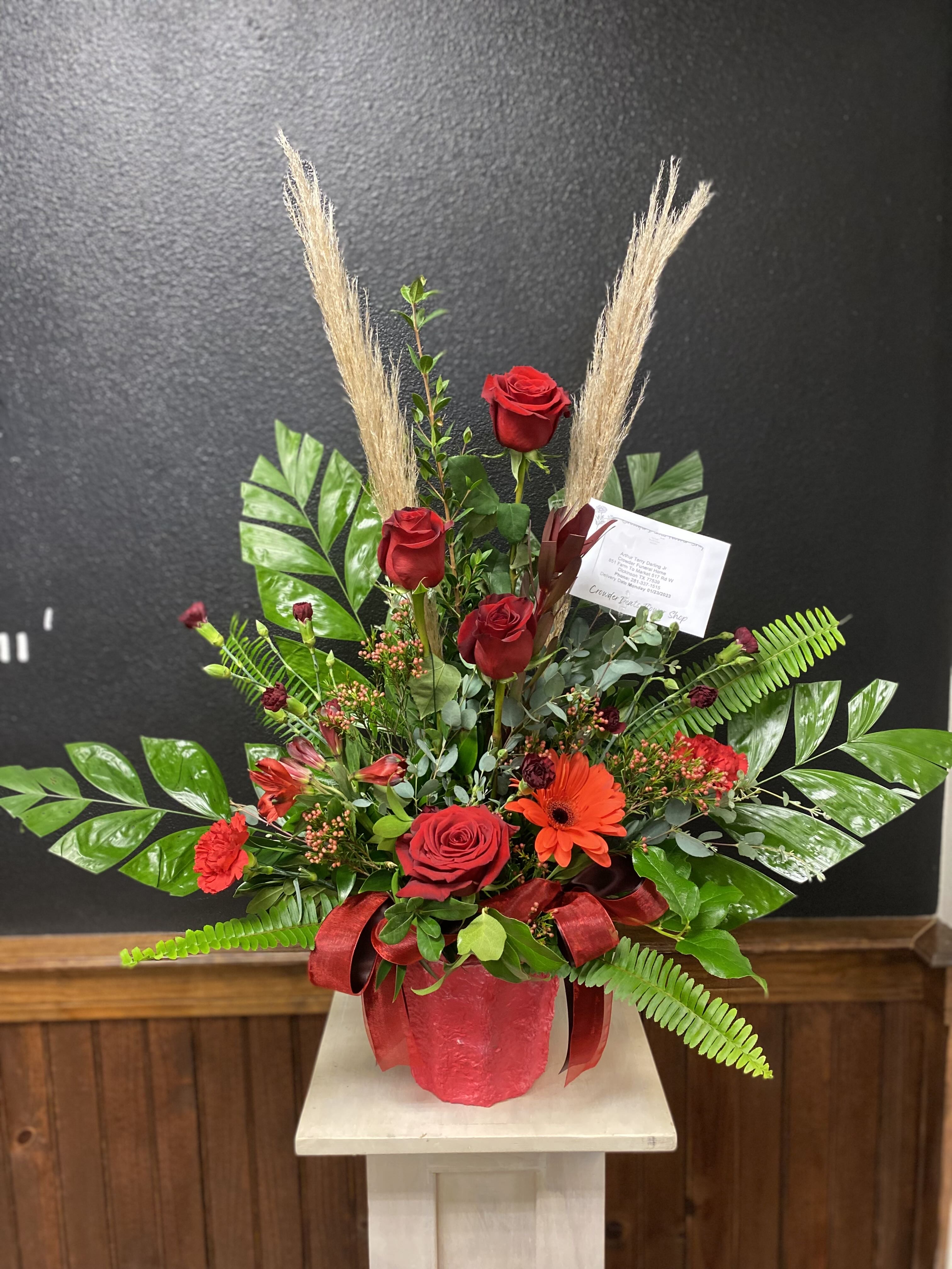 Funeral Basket Masculine Mix Flowerscolors May Vary Flower Delivery Dickinson Tx Crowder