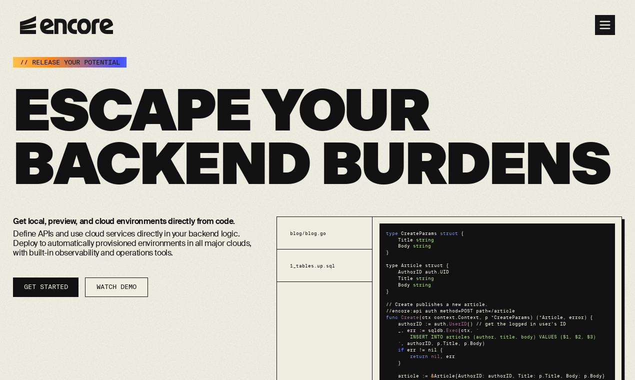 Encore - ESCAPE YOUR BACKEND BURDENS | Resource.fyi