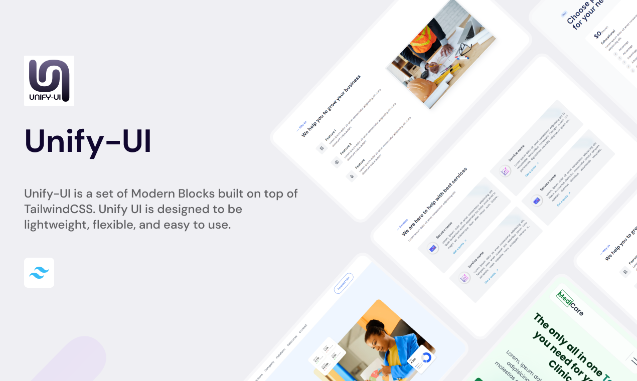 UnifyUI - Modern Blocks/components fo TailwindCSS | Resource.fyi