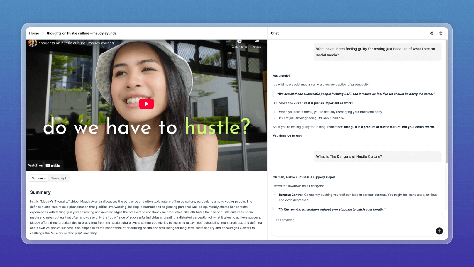 GitHub - ahmadrosid/vidiopintar.com: Chat with YouTube video.