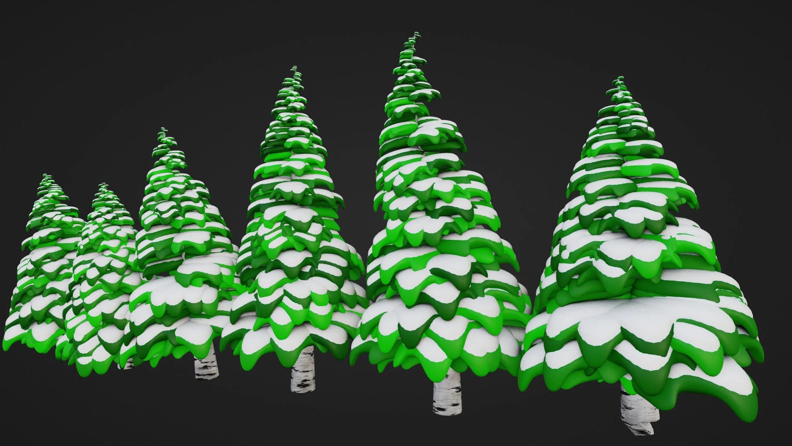 Stylized Trees With Snow Geometry FlippedNormals