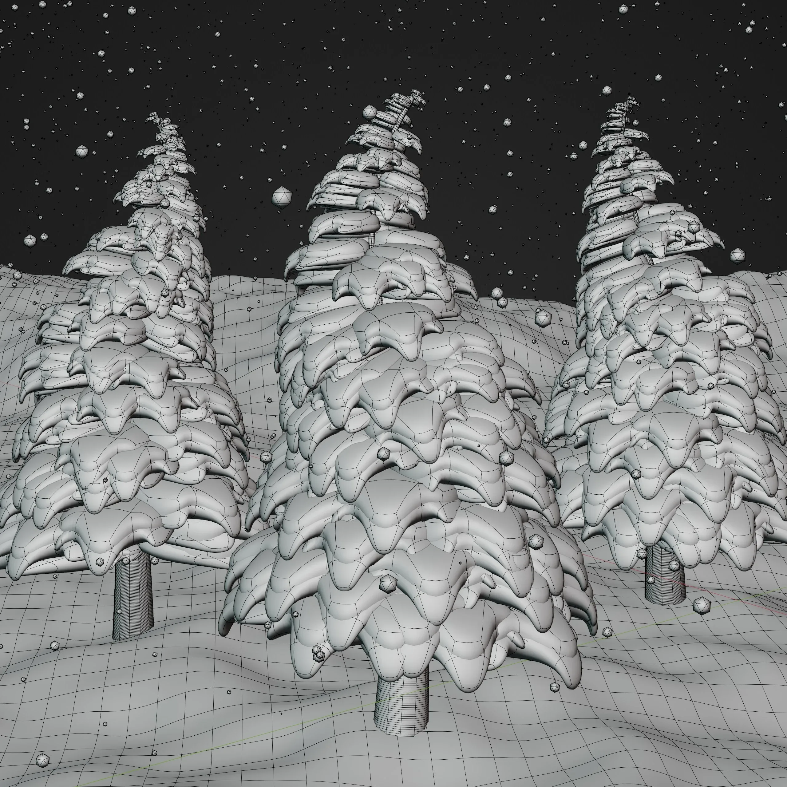 Stylized Trees With Snow Geometry FlippedNormals