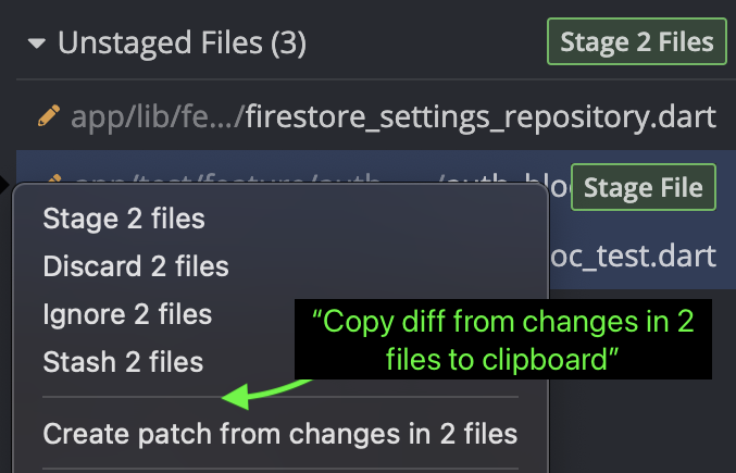 Copy diff / patch of selected files / commits to clipboard - GitKraken