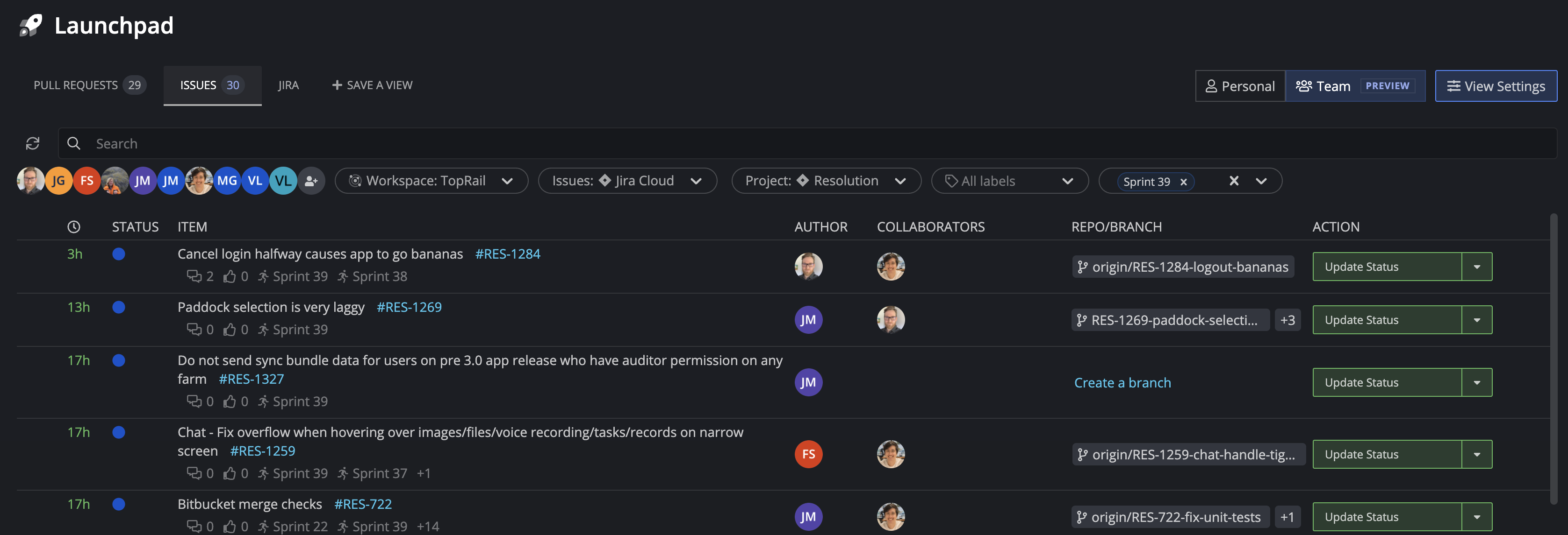 Launchpad > Issues > "status" => display the status name rather than the blue circle - GitKraken