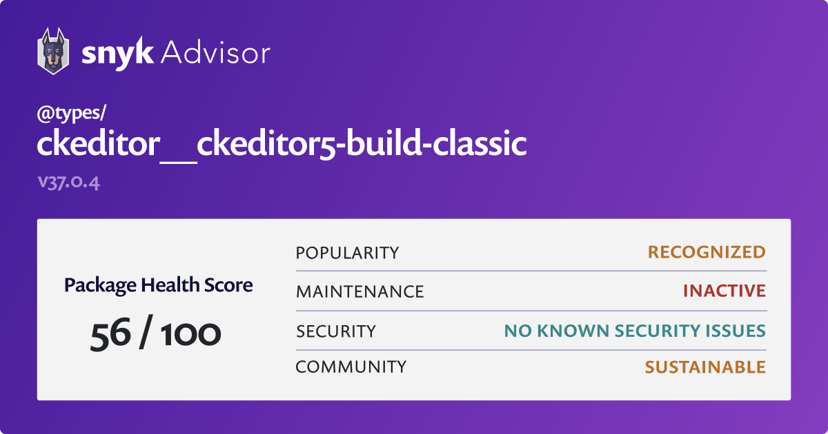 Types Ckeditor Ckeditor5 Build Classic Npm Package Snyk