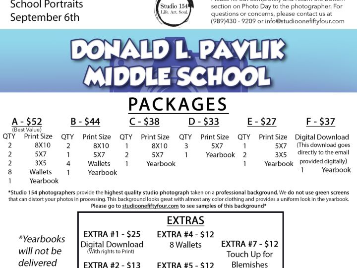 Donald L. Pavlik Middle School Online school photo purchases RETAKE DAY OCTOBER 12