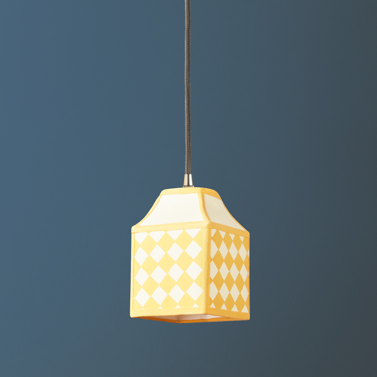 15cm Milford check square pendant shade in cornsilk