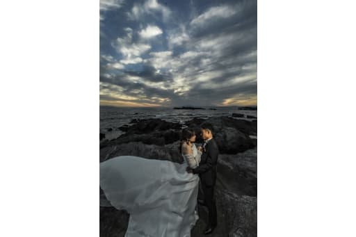 城ヶ島の夕景 デコルテフォトグラフィー 前撮りフォトウェディング