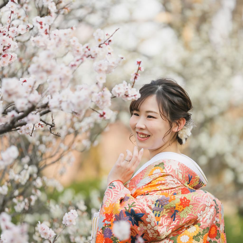 梅から桜へ デコルテフォトグラフィー 前撮りフォトウェディング