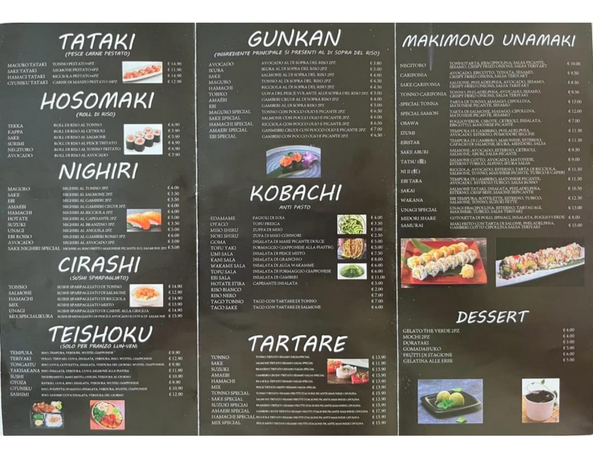 Carte et Menus 2024 SAKAI SUSHI à Milan TheFork