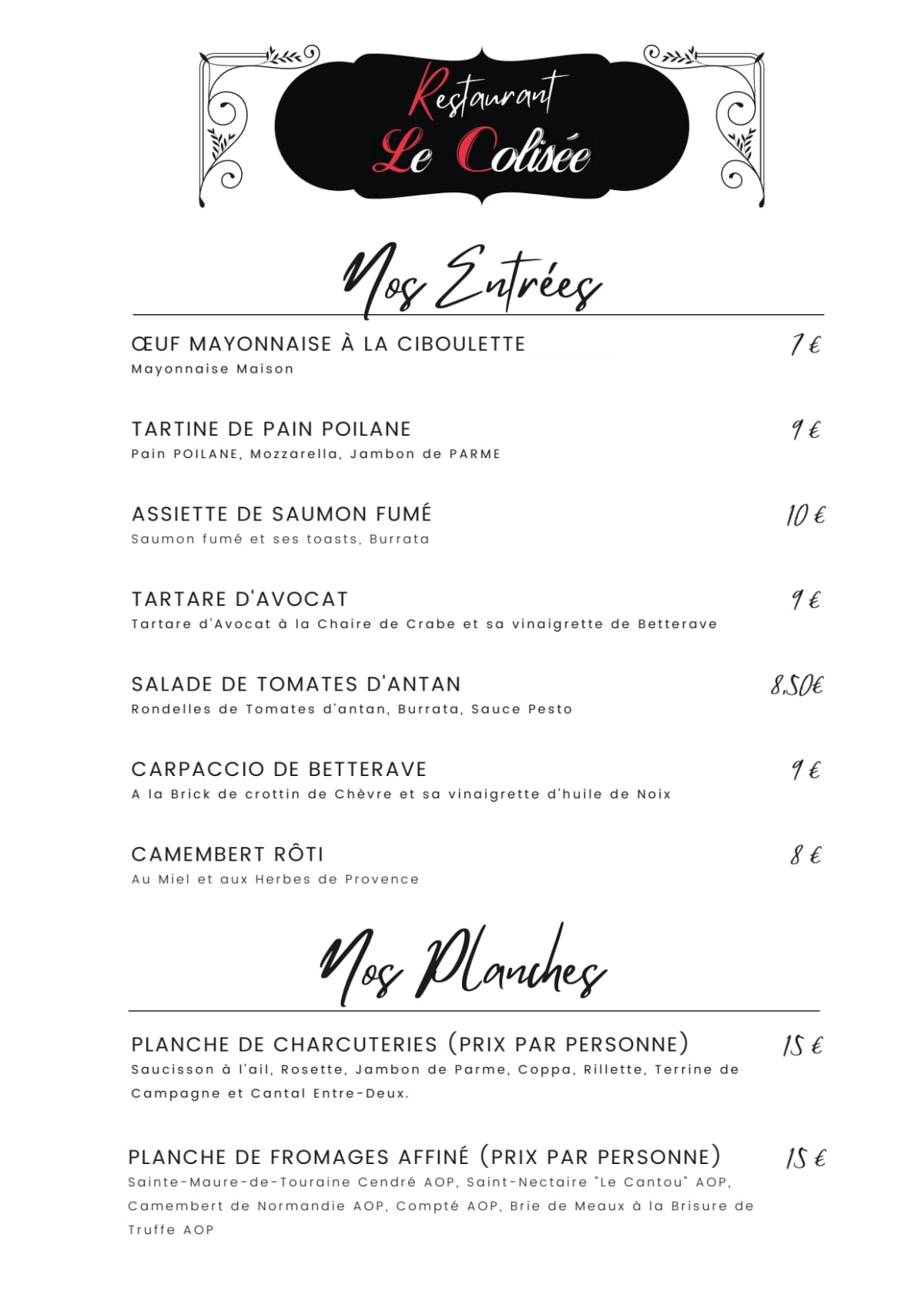 Carte Et Menus Le Colis E Saint Maur Des Foss S Thefork