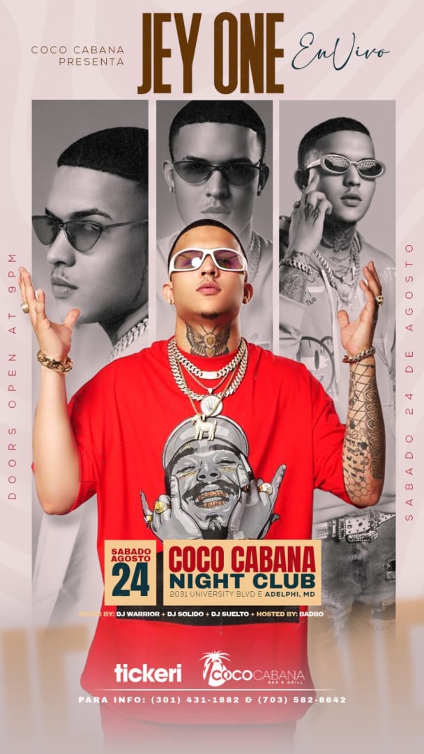 Jey One Live at Coco Cabana Night Club Tickets Boletos at Coco Cabana | Adelphi, Maryland - 2024 ...