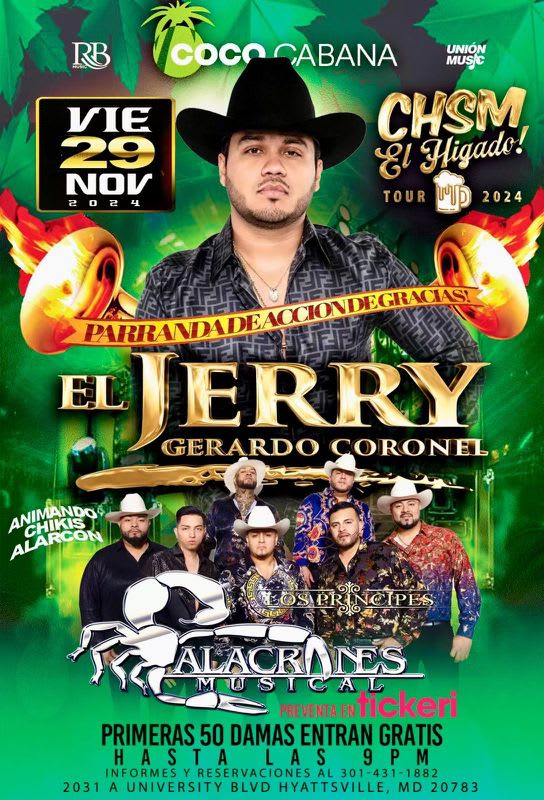 EL JERRY EN MARYLAND Tickets | Boletos - Coco Cabana, Adelphi | 2024-11-29 - Tickeri.com