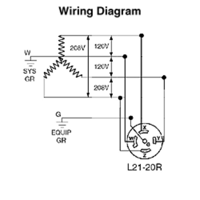 Leviton® V-0-Max™ 2510 3-Phase Y Grounding Locking Receptacle, 120/208 VAC, 20 A, 4 Poles, 5 ...