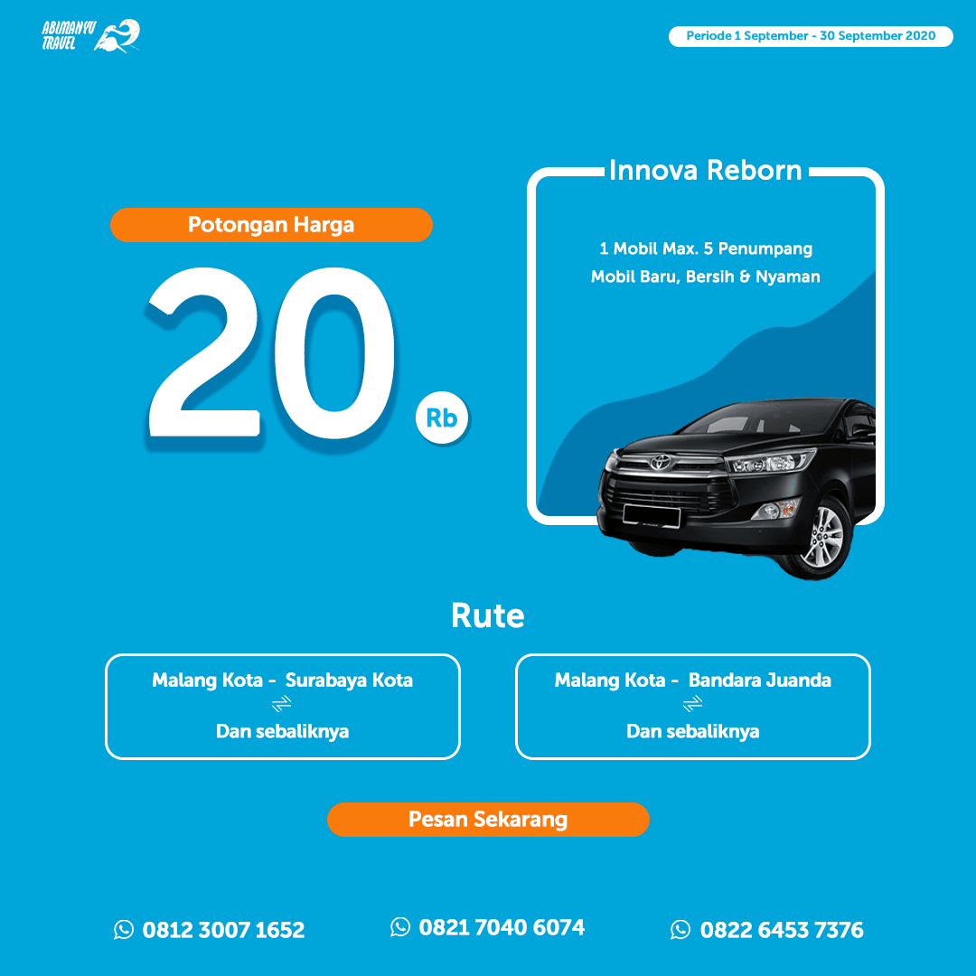 Diskon 20Rb Travel Malang Surabaya- Travel Malang Juanda • Abimanyu Travel