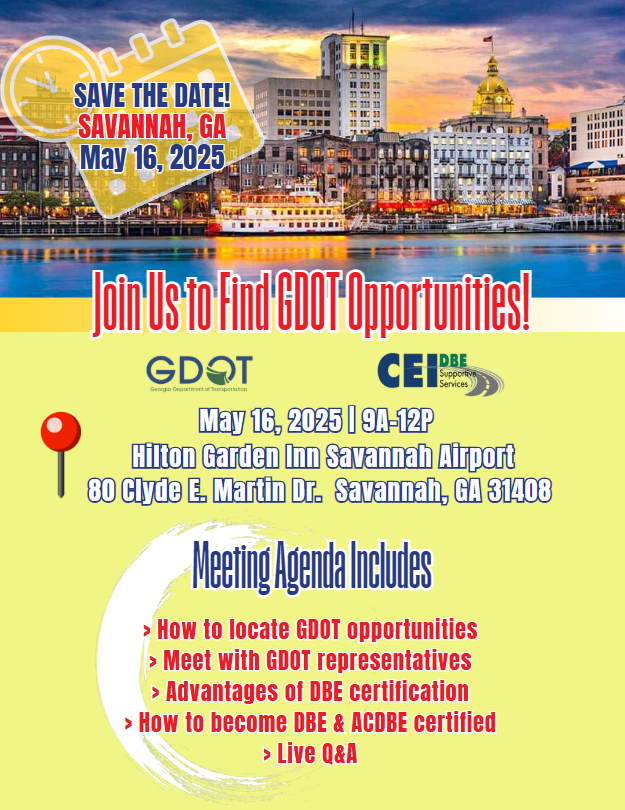 GDOT DBE Networking Savannah Event, Fri, May 16th, 2025 @ 9:00 AM ...