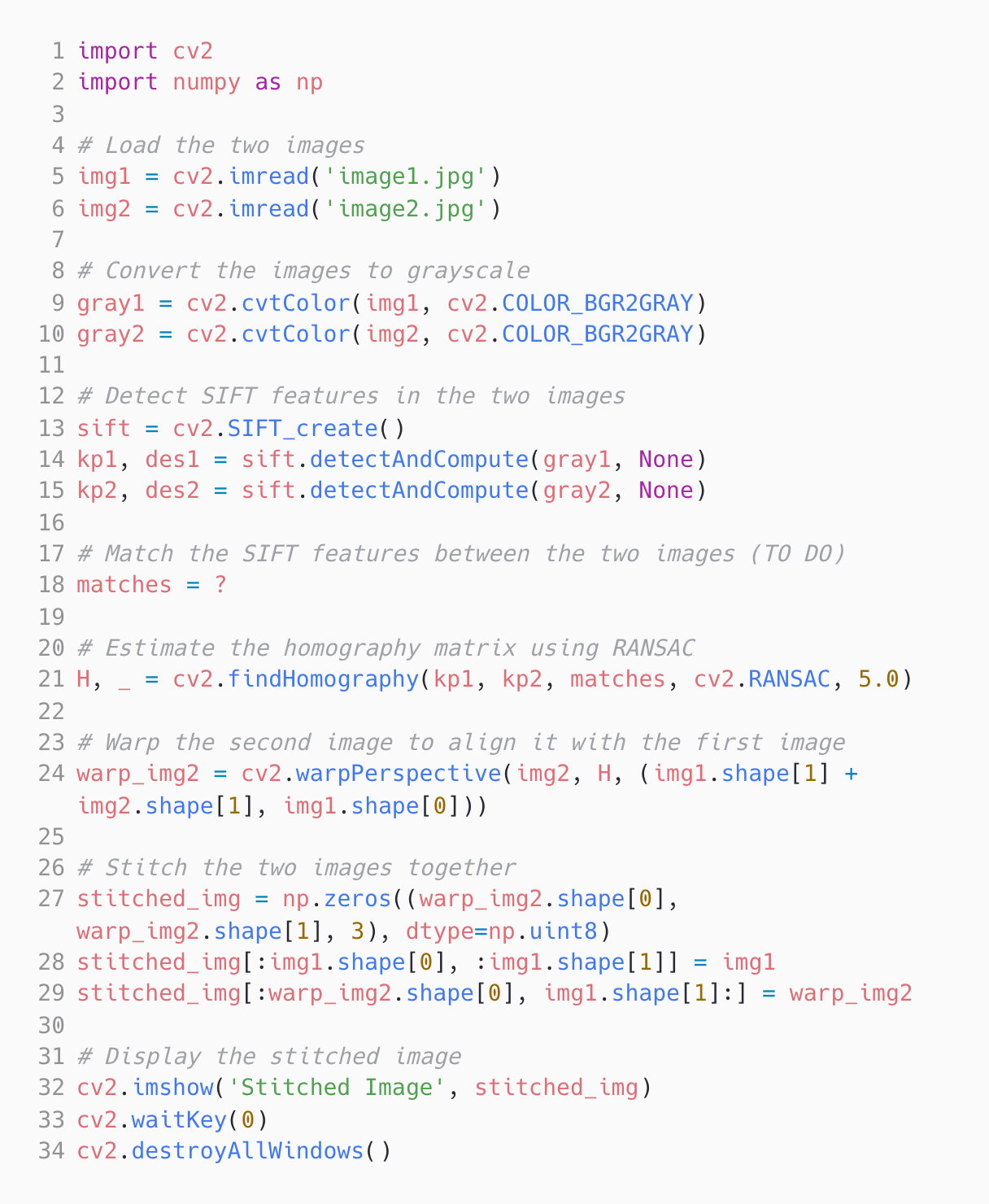 Sample Questions for OpenCV