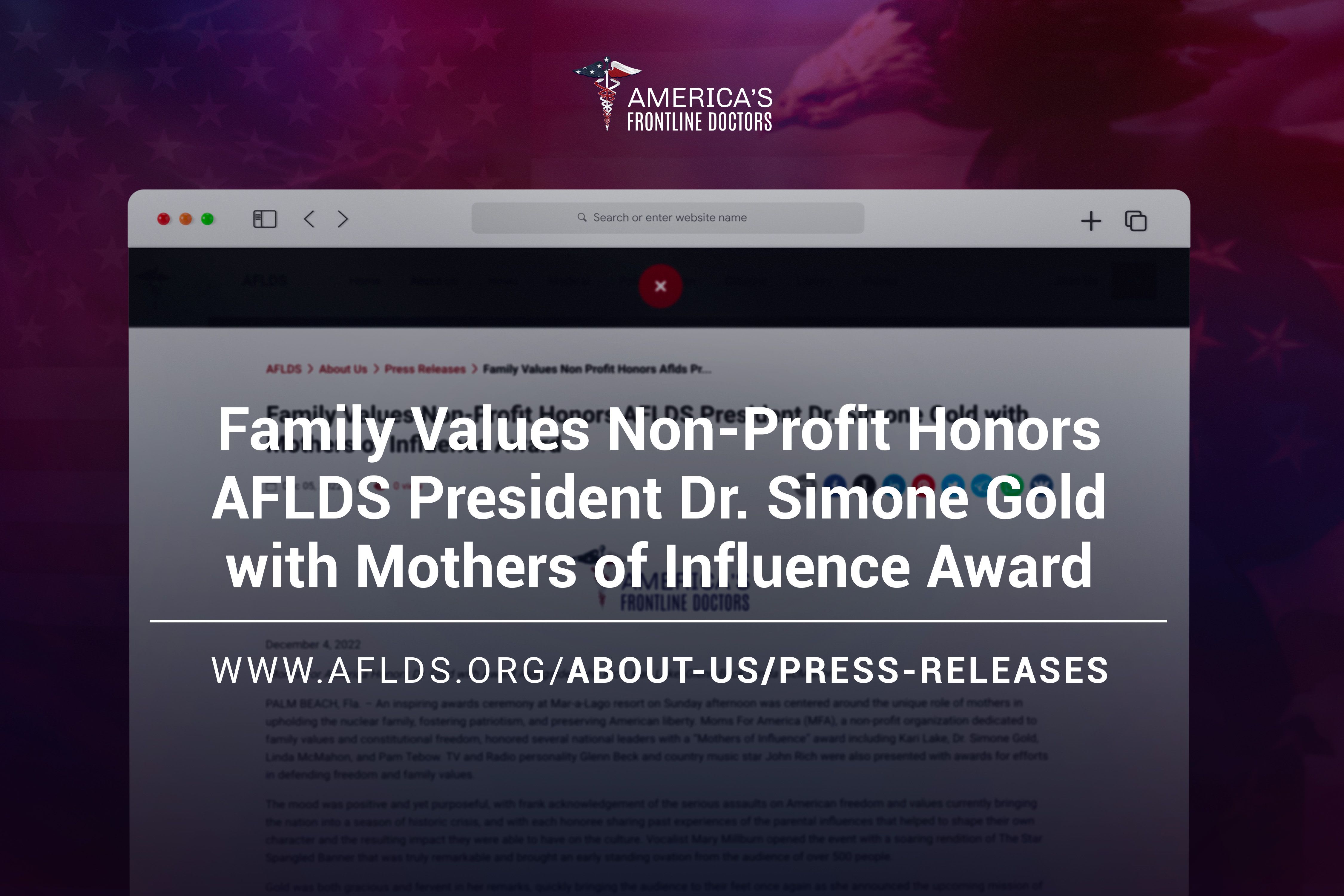 Family Values Non-Profit Honors AFLDS President Dr. Simone Gold with ...