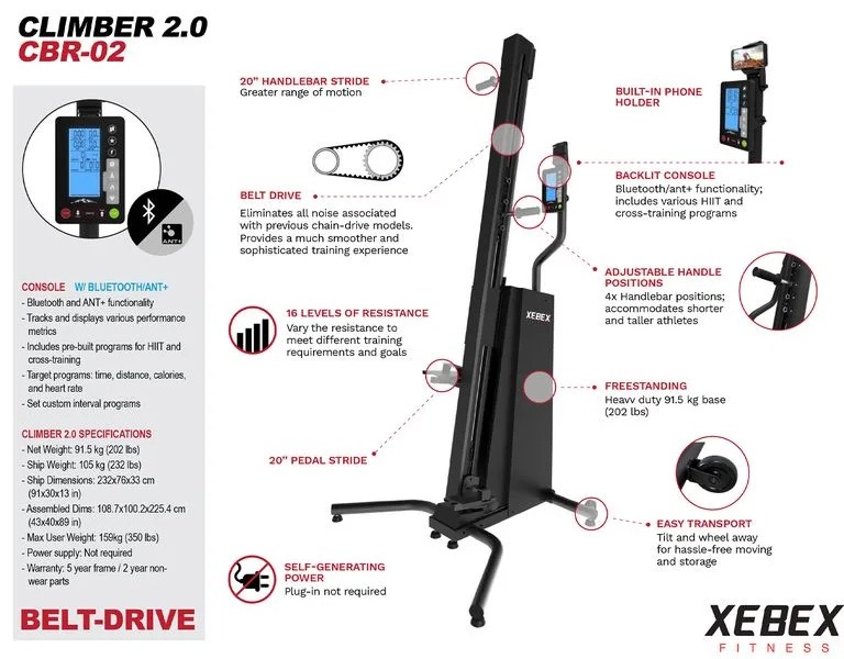 Xebex Fitness Vertical Climber 2.0 Smart Connect Climbmill Trainers