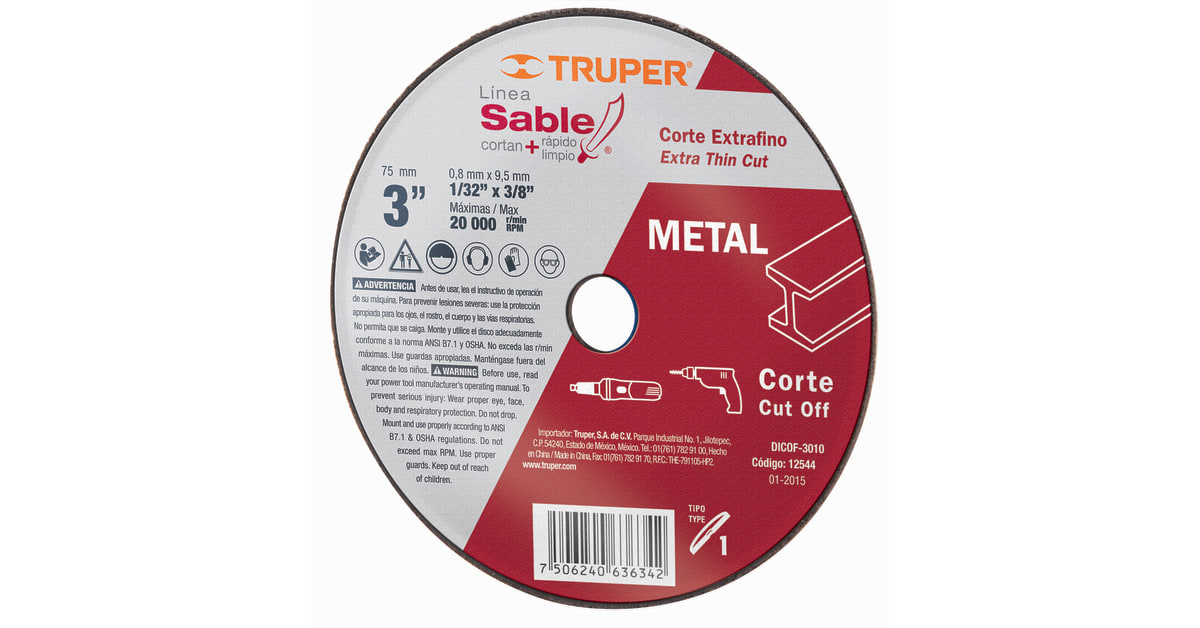 Disco Para Metal 3x3/8 Truper 12544