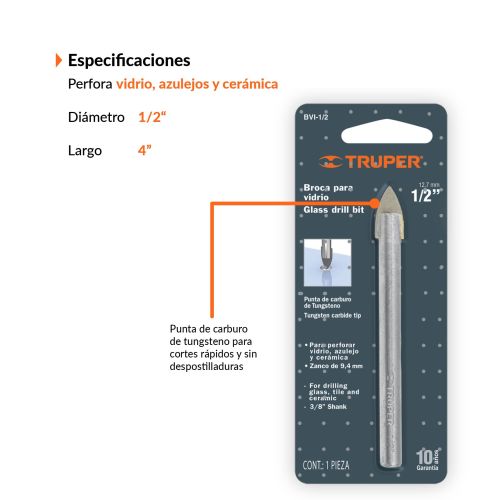 Broca Para Ceramica/Vidrio 1/4 Truper 11702 | Agencia Global