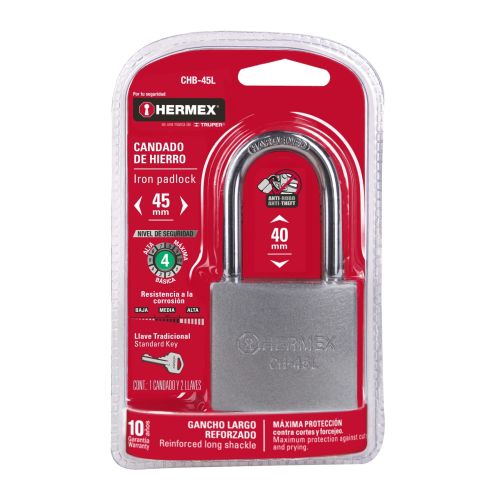 Candado Hierro Hermex 45mm Chb-45l Gancho Largo 43327 | Agencia Global