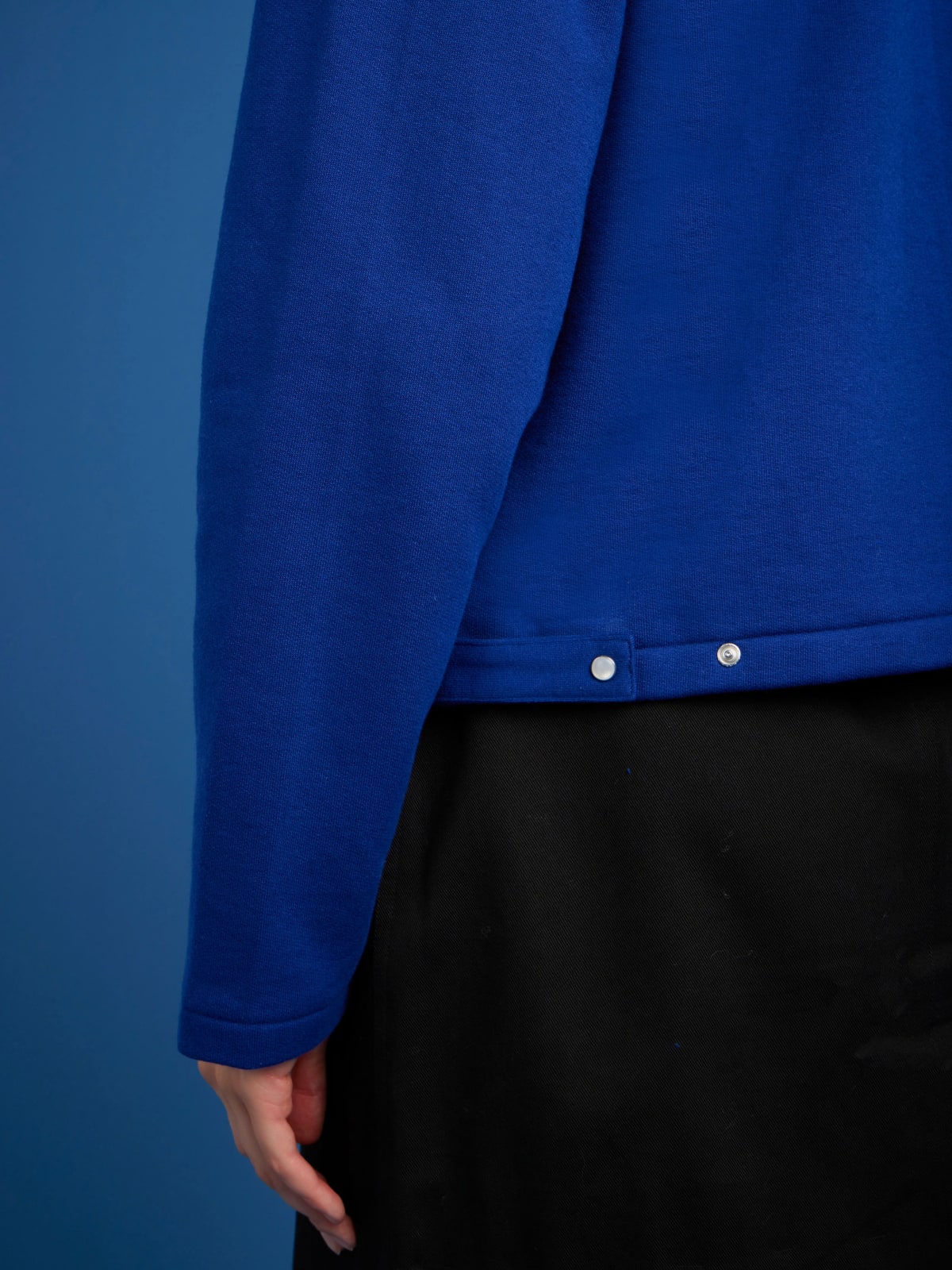 dark blue Le Classique fleece snap cardigan