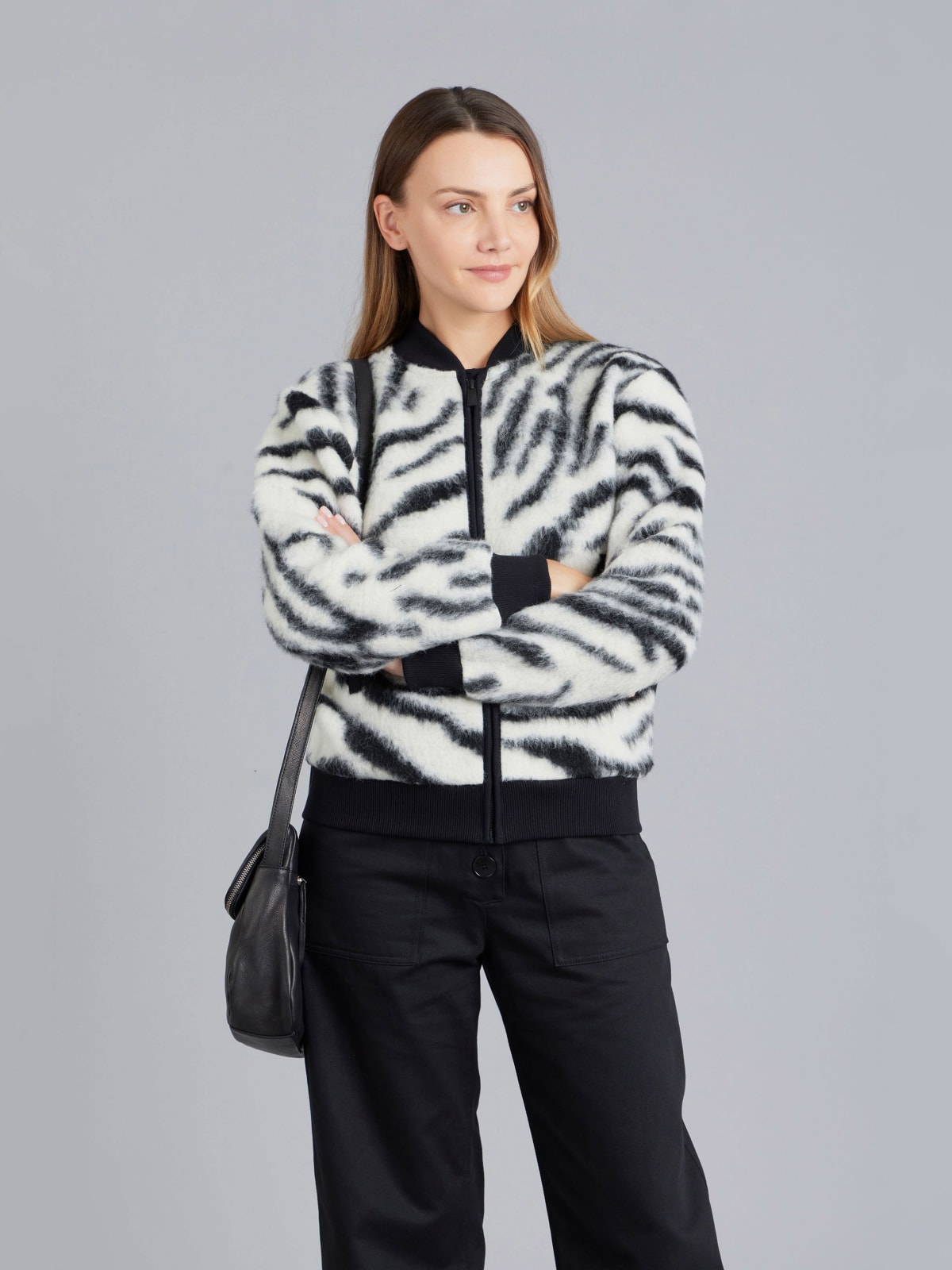 zebra-pattern jacquard jacket