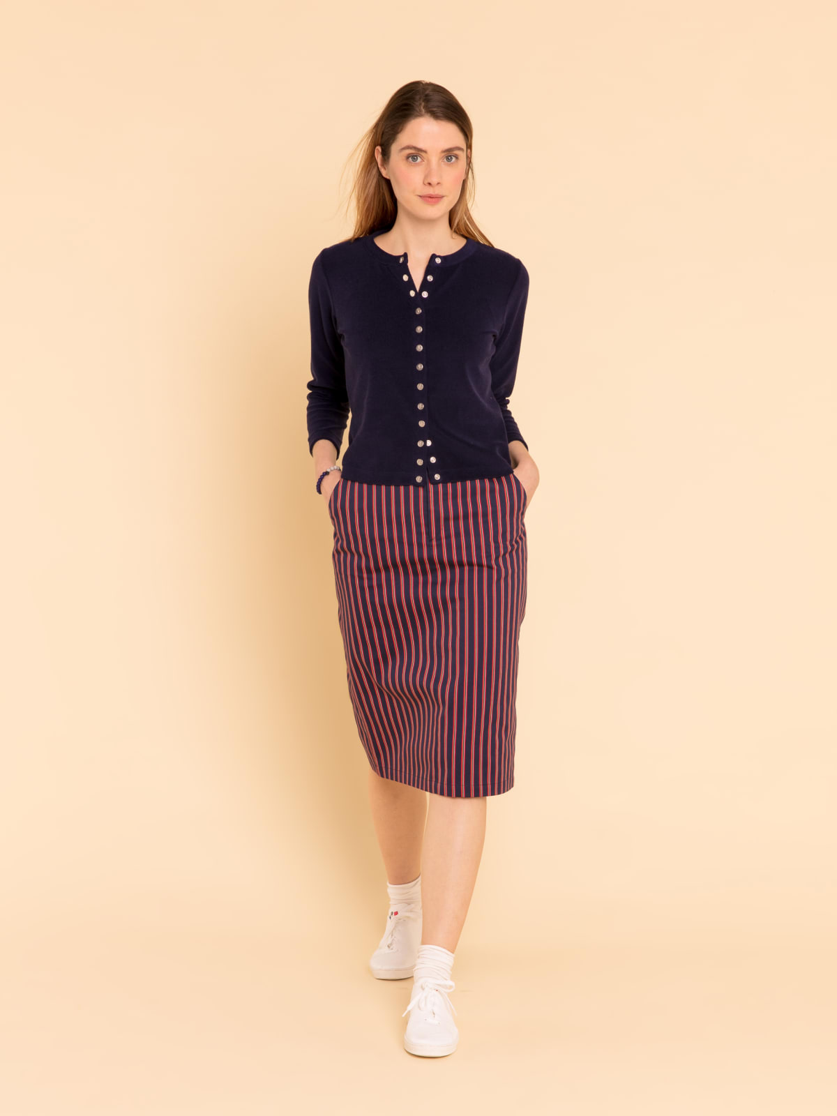 navy blue terry le petit snap cardigan