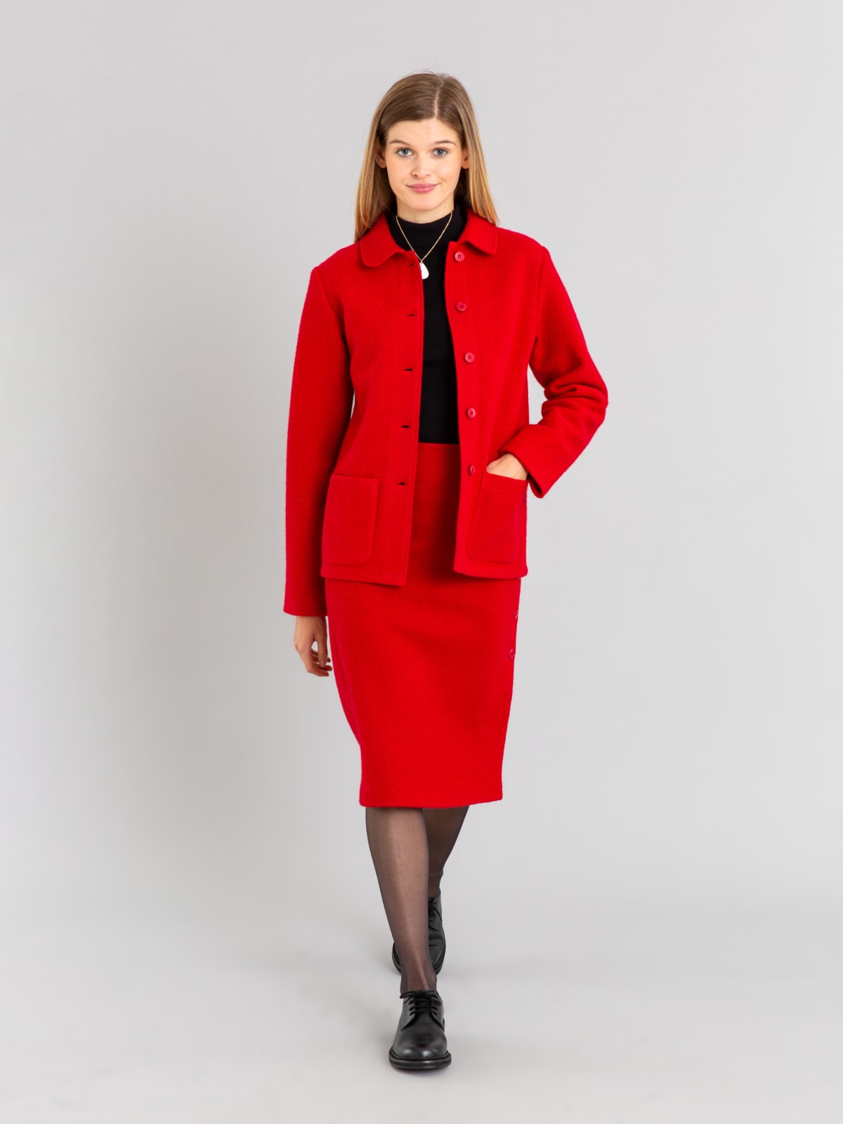 red boiled wool Canton jacket