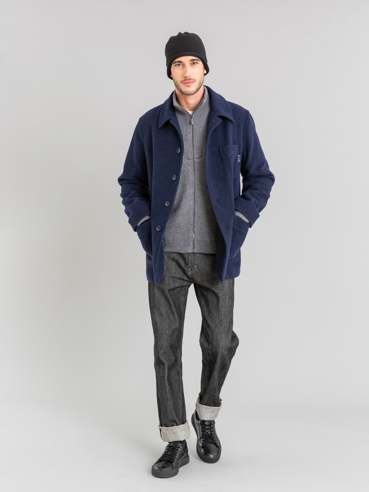 navy blue wool velvet workwear jacket navy blue wool velvet workwear jacket