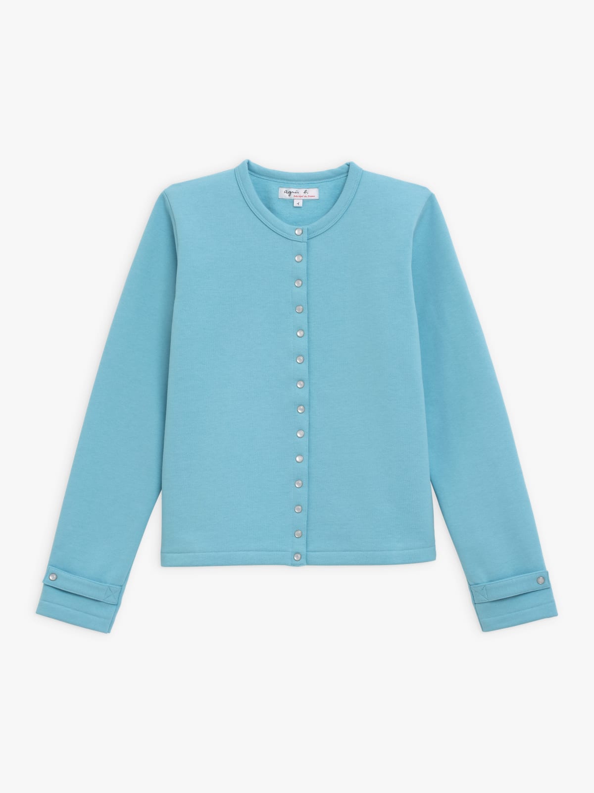blue cotton fleece Rosana snap cardigan