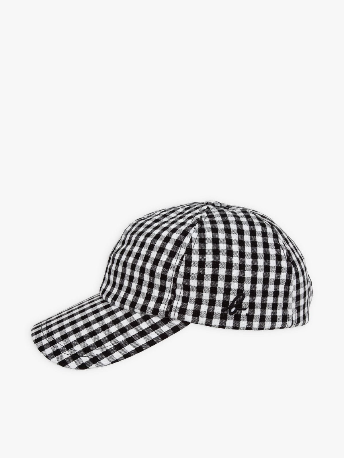 black gingham Pam cap with "b." embroidery