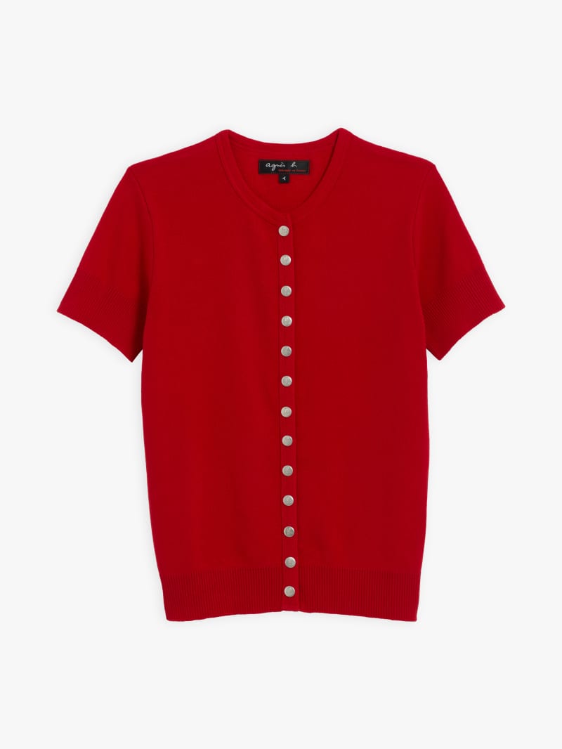 bright red short sleeves Swing snap cardigan bright red short sleeves Swing snap cardigan