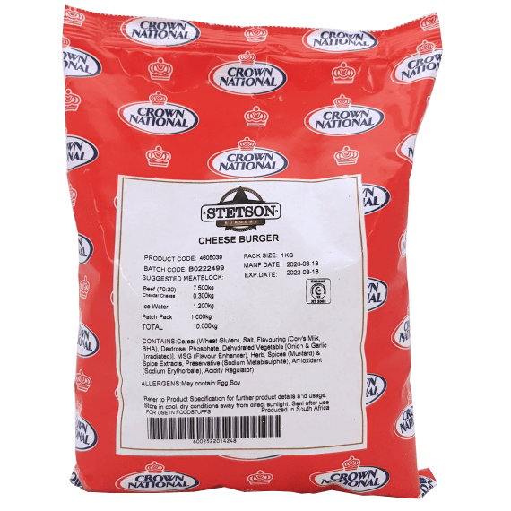 Crown Nat Stetson Cheese Burger 1kg | Agrimark