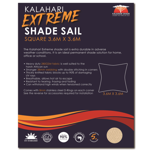 Kalahari Extreme Shade Square 3.6x3.6m | Agrimark