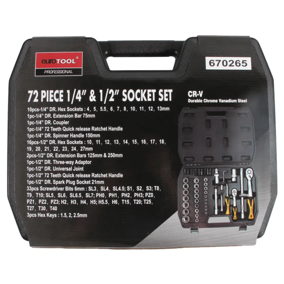 Eurotool 72-Piece 1/2" & 1/4" Drive Socket Set | Agrimark