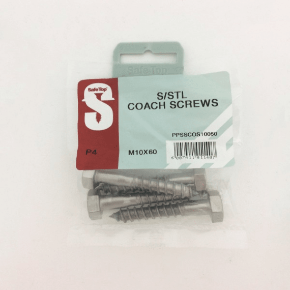 Safetop Coach Screw S/Steel 4pk | Agrimark