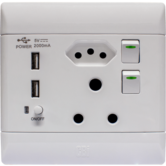 Cbi Socket Switch 4x4 Usb SA EU Outlet Wht | Agrimark