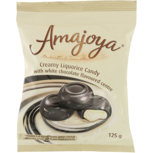 Amajoya Liquorice Candy White Choc 125g | Agrimark