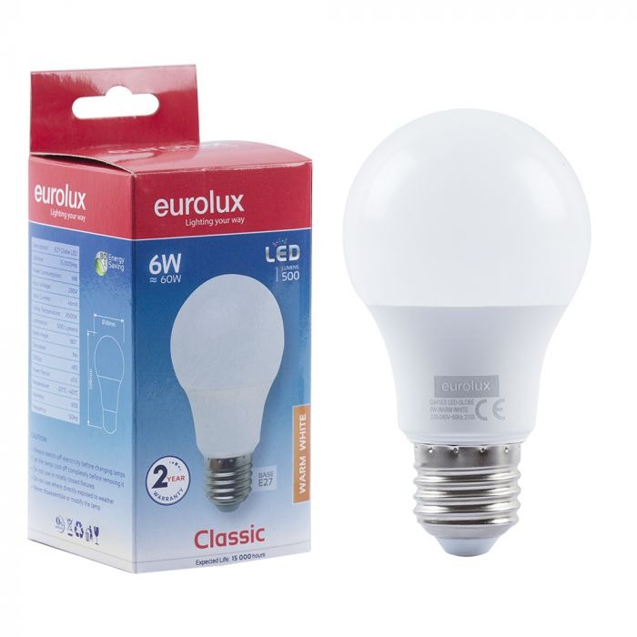 Eurolux Globe Led A60 E27 6w | Agrimark