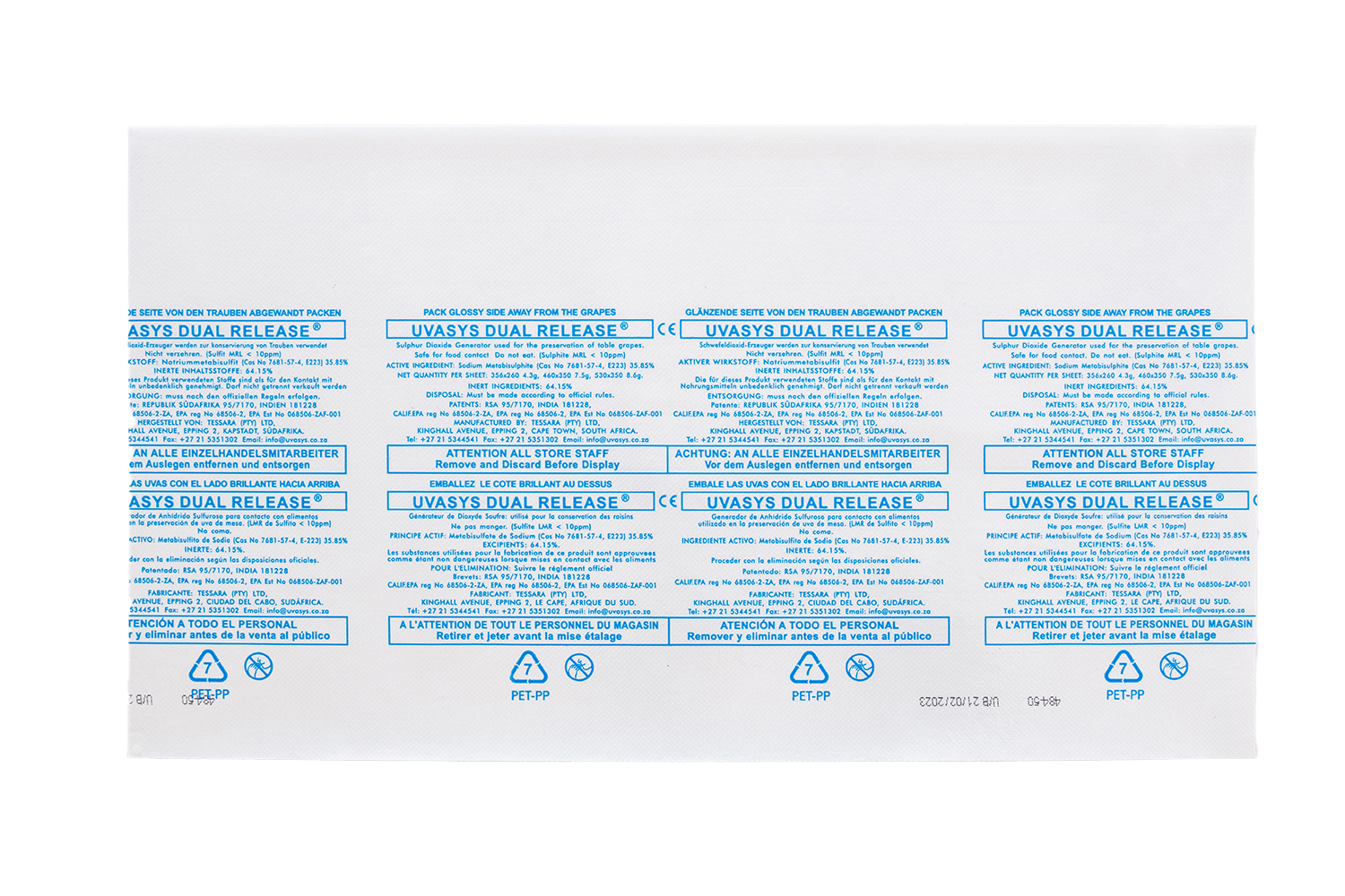 Uvasys SO2 Sheet Dual Release Blue 4.5kg 460x350 | Agrimark