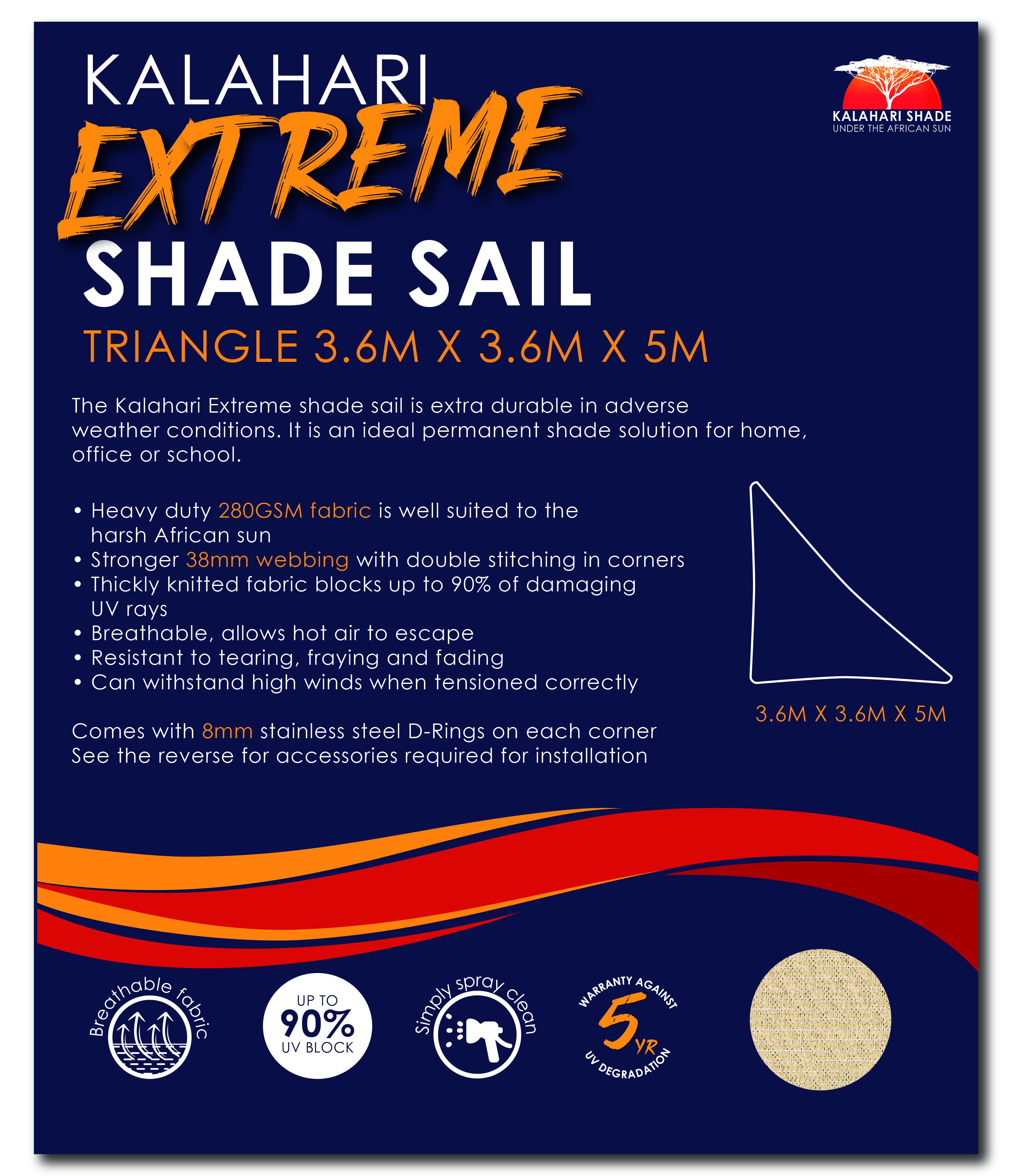 Kalahari Extreme Shade Triangle sand 3.6x5m | Agrimark