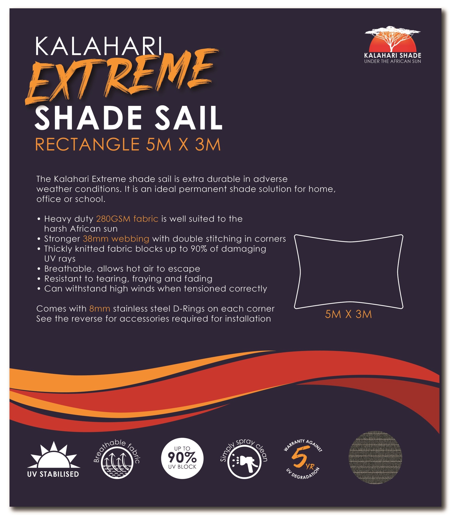 Kalahari Extreme Shade Rectangle 5mx3m | Agrimark