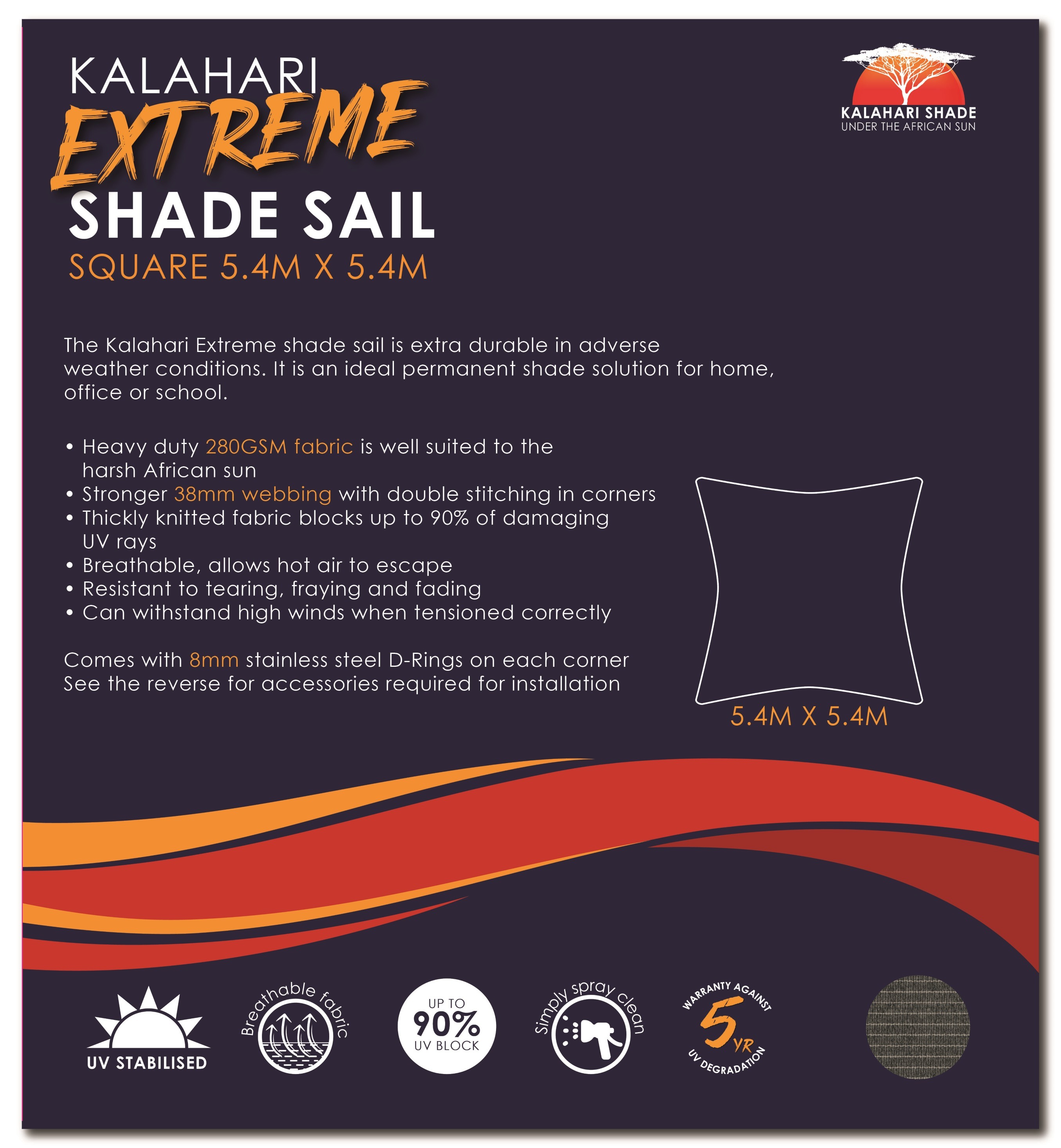 Kalahari Extreme Shade Square 5.4mx5.4m | Agrimark
