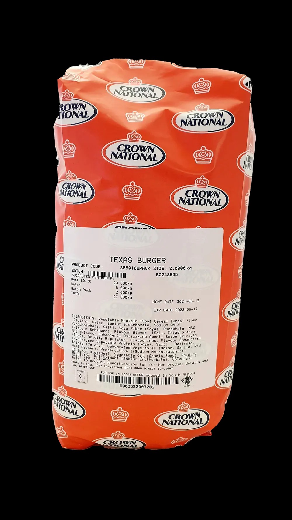 Crown Nat Texas Burger 2kg | Agrimark
