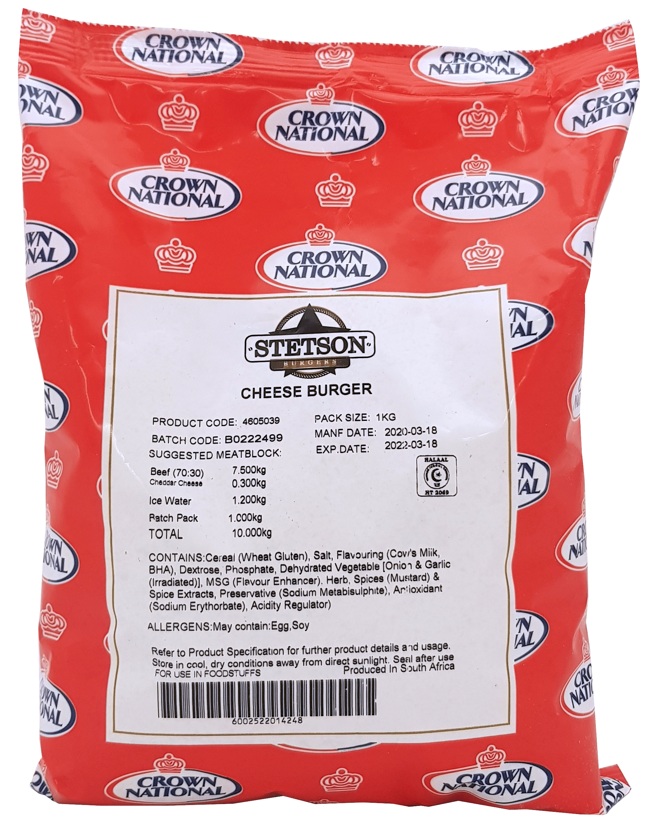 Crown Nat Stetson Cheese Burger 1kg | Agrimark