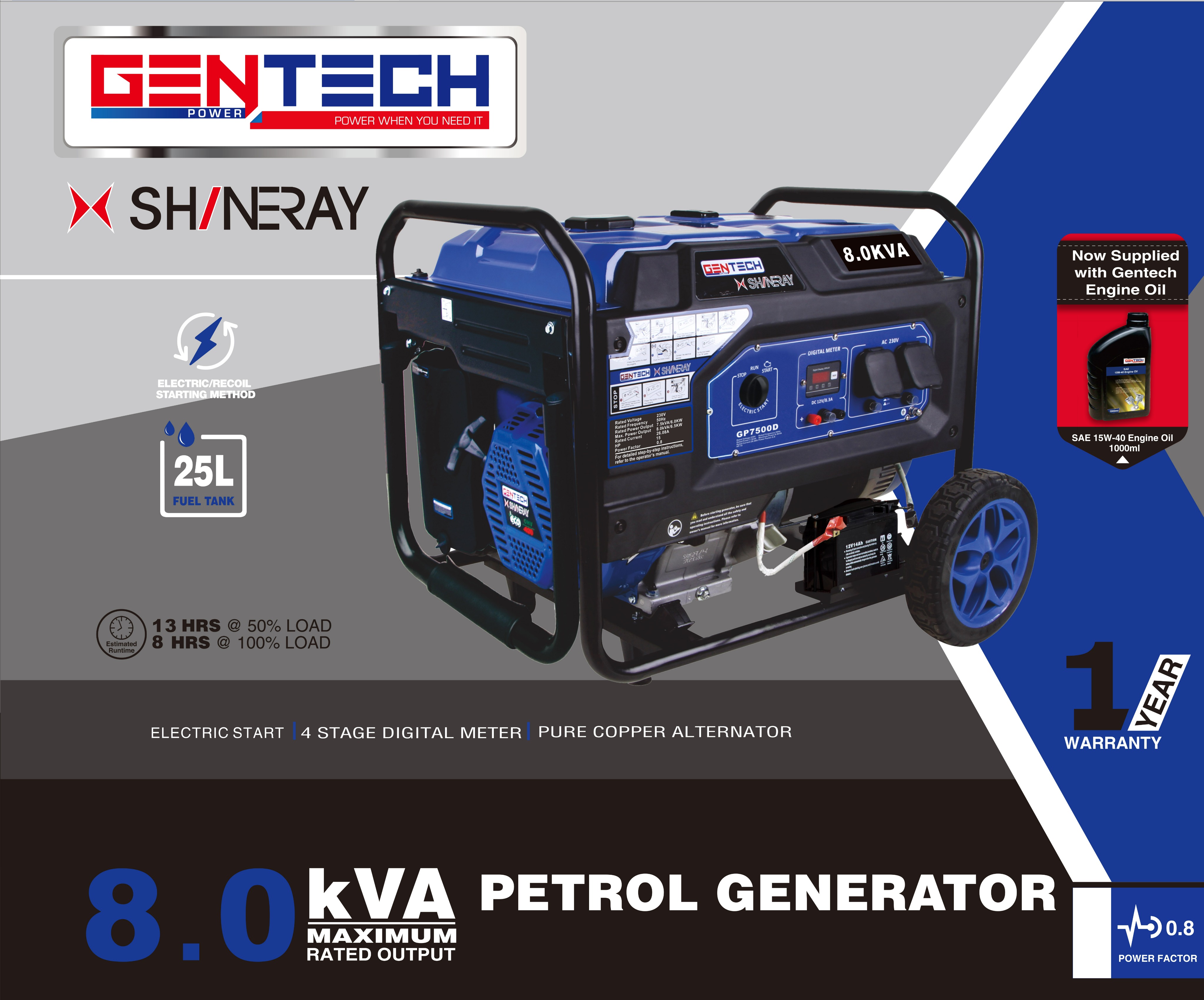Gentech Generator Electric Blue 8.0kVA | Agrimark