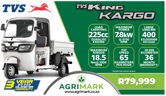TVS 3-WHEEL WHITE KING CARGO GK 225CC NEW | Agrimark